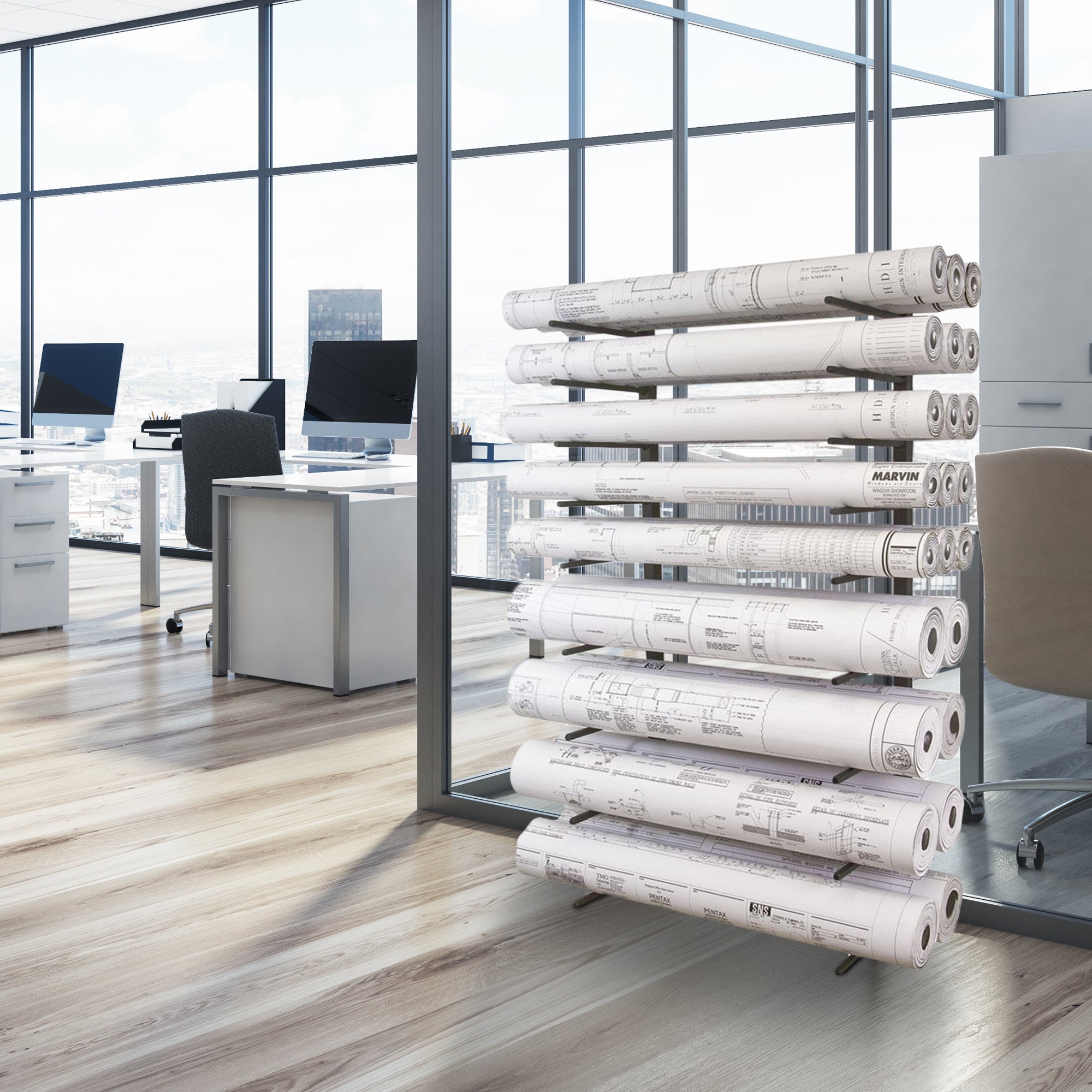 Roll Files Rolled Storage Blueprints Rolling Blueprint Storage Rack